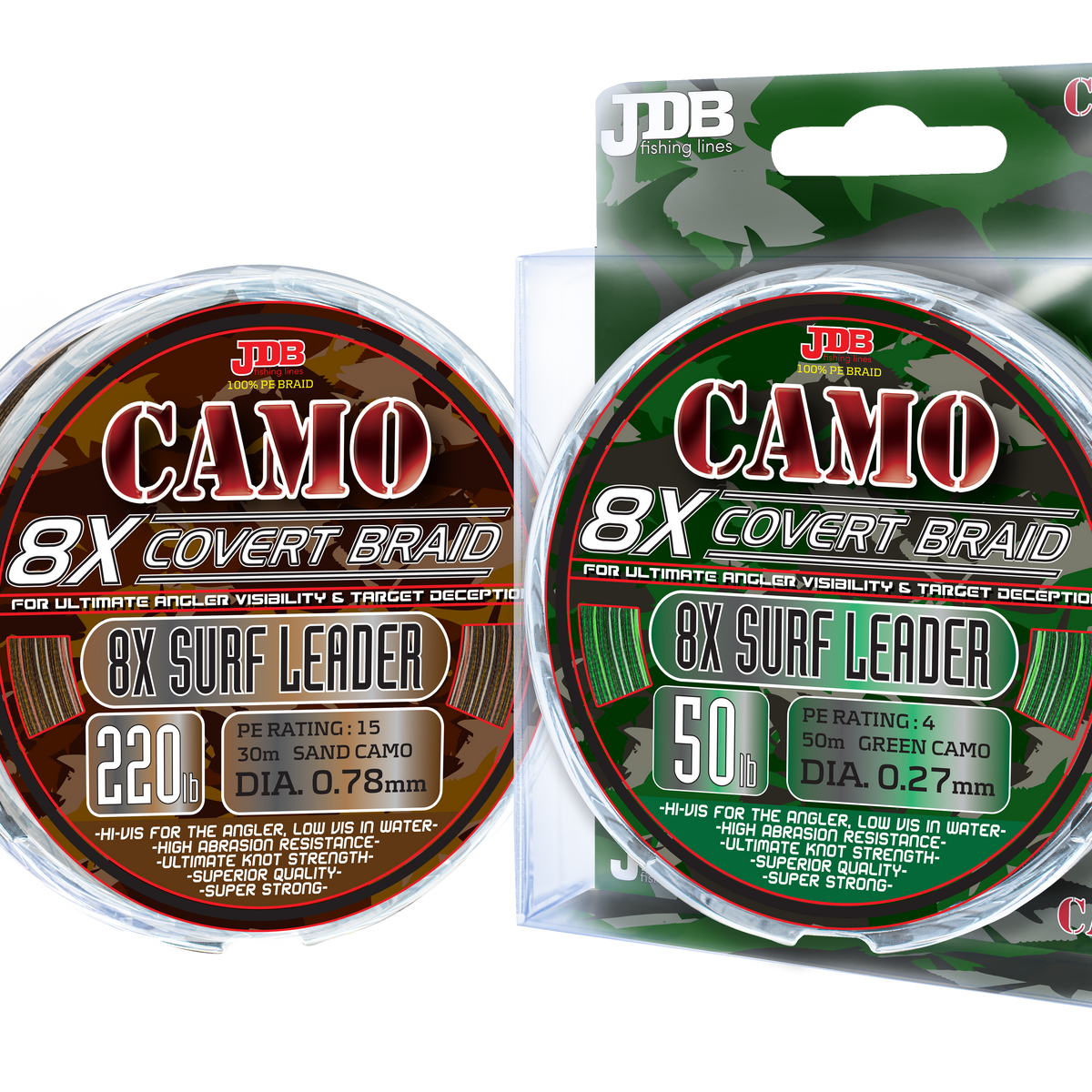 JDB 8X Camo Covert Braid Surf Leader - Stealth Fishing Line | Monster ...